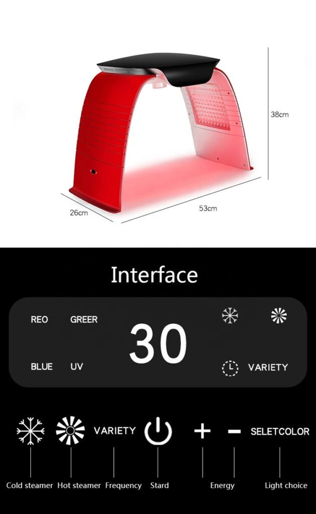 Luz led facial cromoterapia con vaporizador frio y caliente